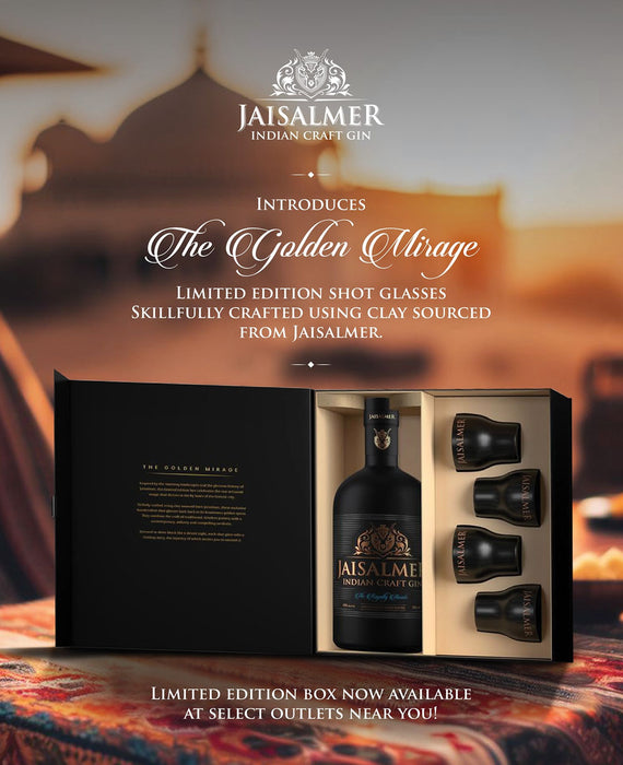 Jaisalmer Gin with 4 Shot Glasses Gift Pack ABV 43% 700ml — The Liquor Shop Singapore